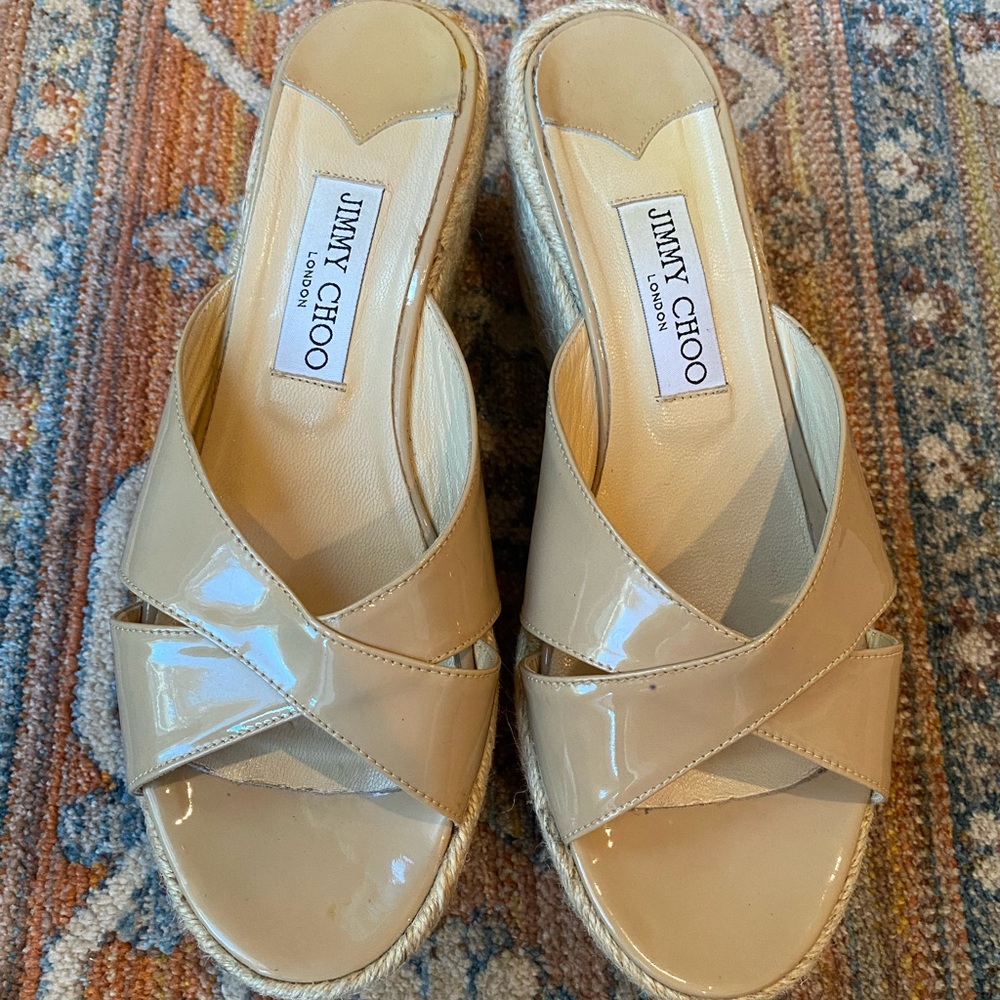 Jimmy Choo “Paisley” Platform Sandal Slides Beige Pat… - Gem